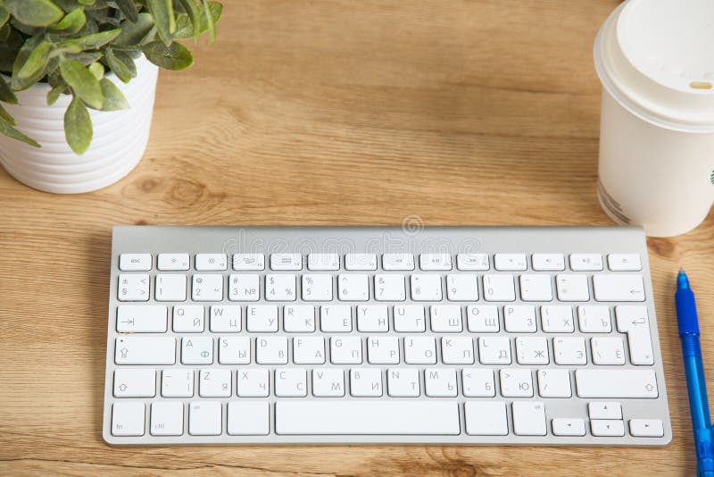 On the Desktop Computer and a Cup of Coffee Stock Photo - Image of cafe ...