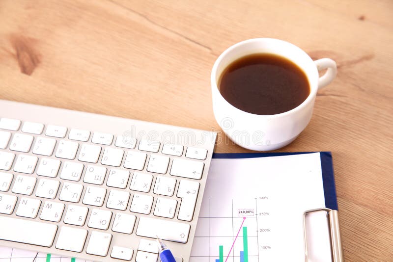 On the Desktop Computer and a Cup of Coffee Stock Image - Image of ...