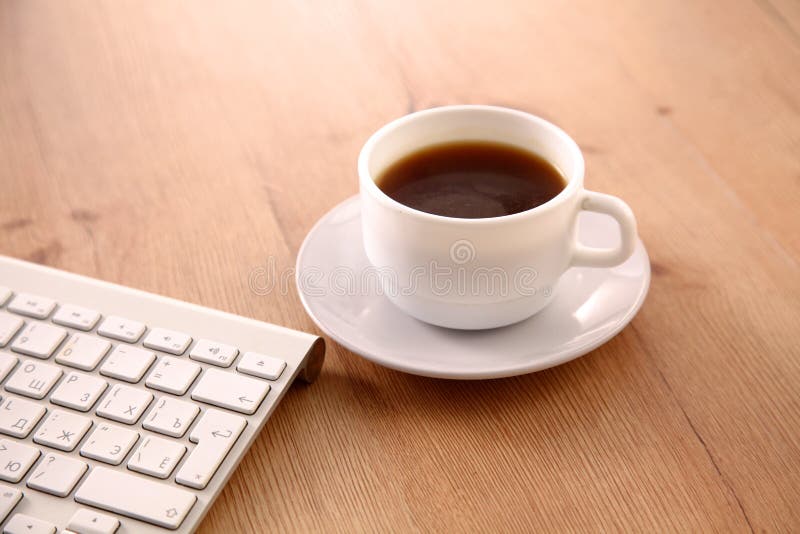 On the Desktop Computer and a Cup of Coffee Stock Image - Image of ...