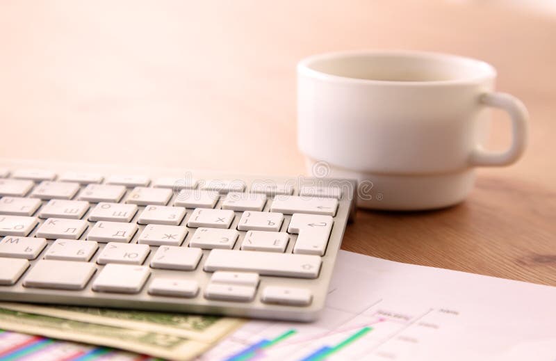 On the Desktop Computer and a Cup of Coffee Stock Image - Image of ...