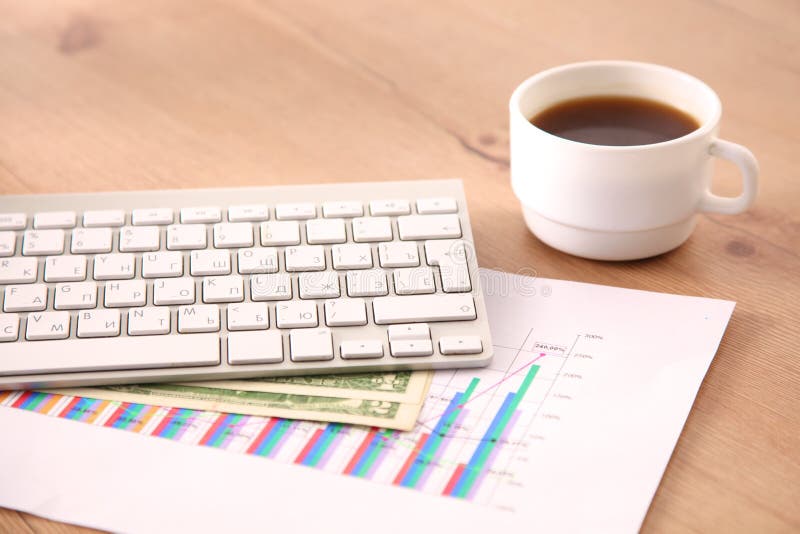 On the Desktop Computer and a Cup of Coffee Stock Image - Image of ...