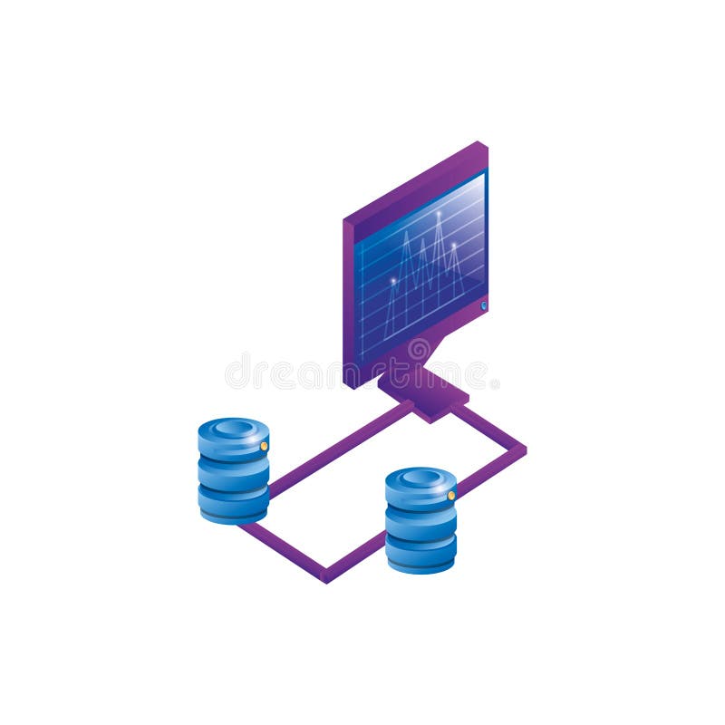 Desktop Computer with Data Center Disks Stock Illustration - Illustration of disks ...
