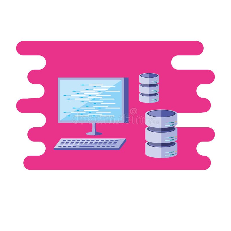 Desktop Computer with Data Center Disks Stock Illustration - Illustration of system, online ...