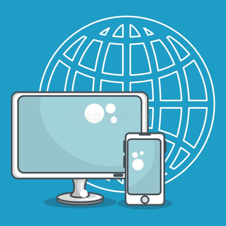 Desktop Computer with Data Center Icons Stock Vector - Illustration of ...