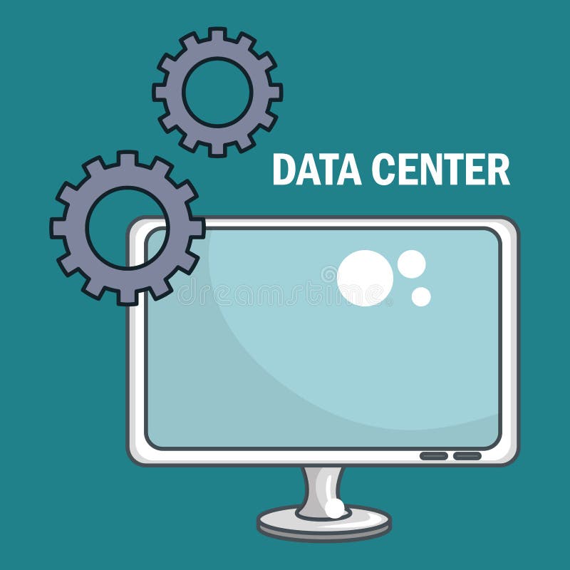 Desktop Computer with Data Center Icons Stock Vector - Illustration of ...