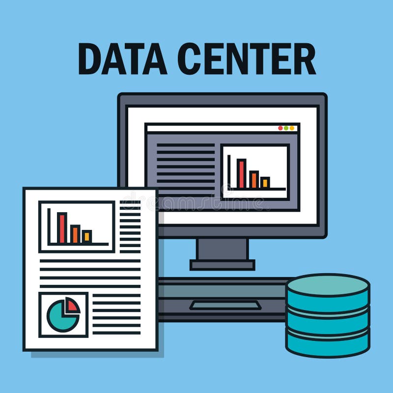 Desktop Computer with Data Center Icons Stock Vector - Illustration of ...