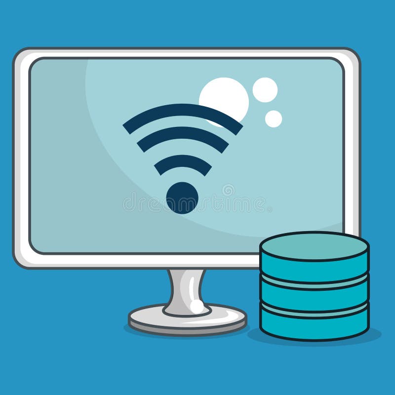 Desktop Computer with Data Center Icons Stock Vector - Illustration of ...