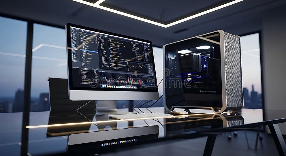 Desktop Computer Displaying Code with Custom Pc Build Stock ...