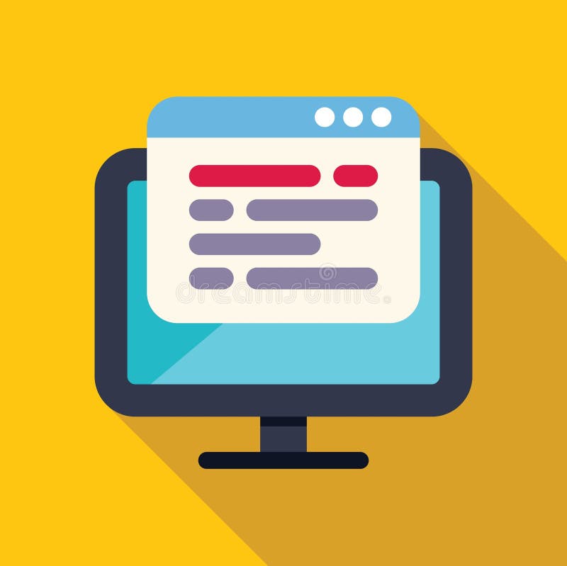 Desktop Computer Displaying Website Homepage with Long Shadow Stock ...