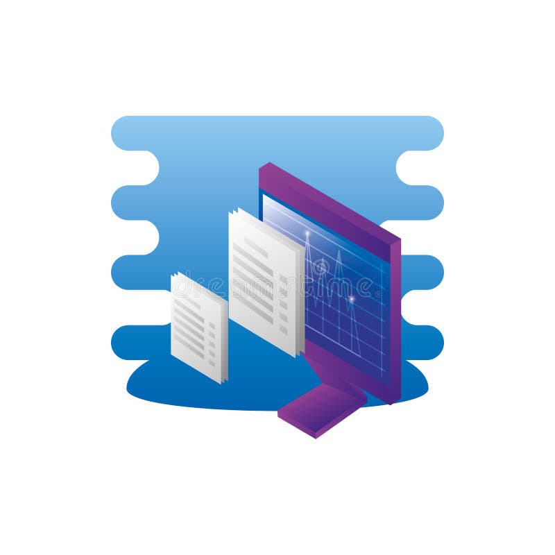 Desktop Computer with Documents Paper Stock Illustration - Illustration ...