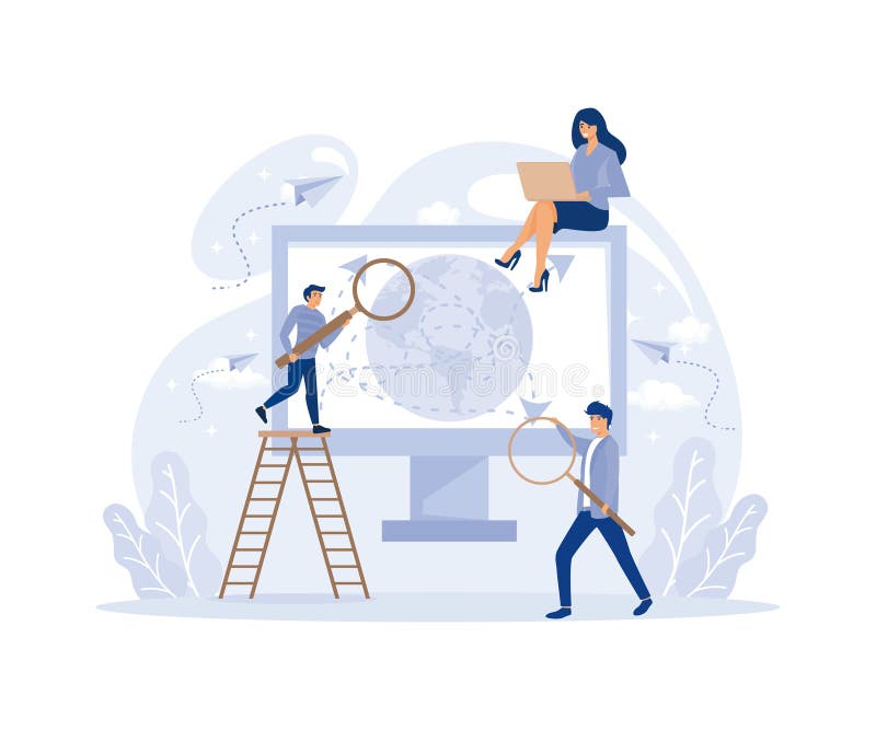 Desktop Computer with Earth Planet on Screen, Global Routes Business ...