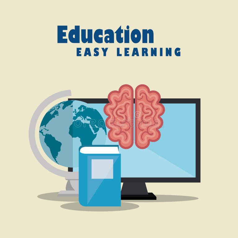 Desktop Computer with Easy Learning Icons Stock Vector - Illustration ...