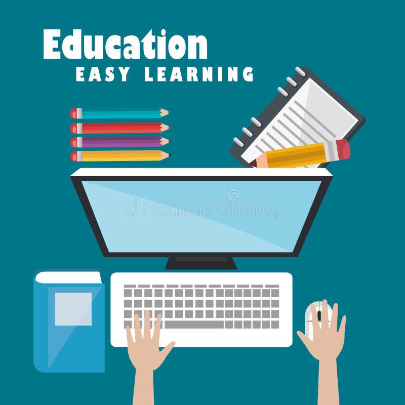 Desktop Computer with Easy Learning Icons Stock Vector - Illustration ...