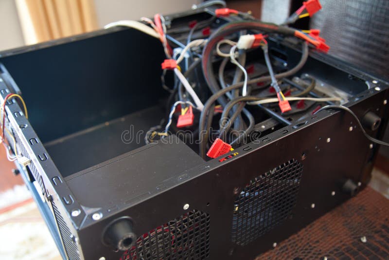 Desktop Computer Empty Case and Cables that are Tried To Be Assembled ...