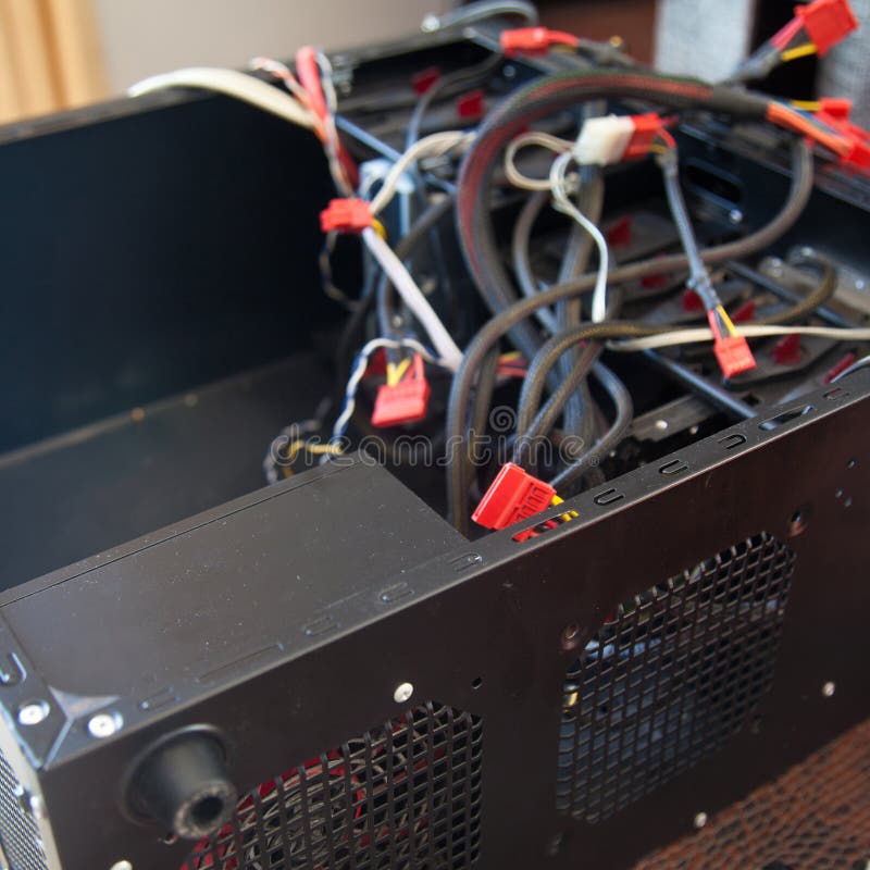 Desktop Computer Empty Case and Cables that are Tried To Be Assembled ...