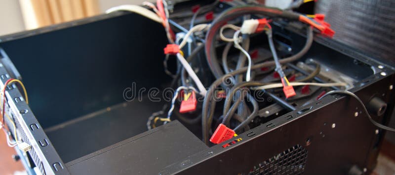 Desktop Computer Empty Case and Cables that are Tried To Be Assembled ...