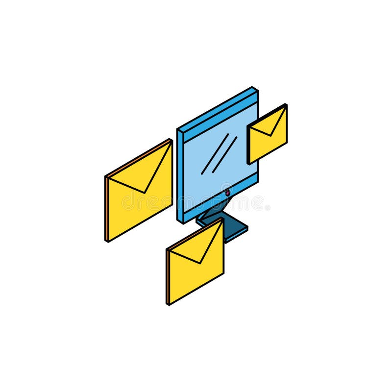 Desktop Computer with Envelopes Email Stock Illustration - Illustration ...