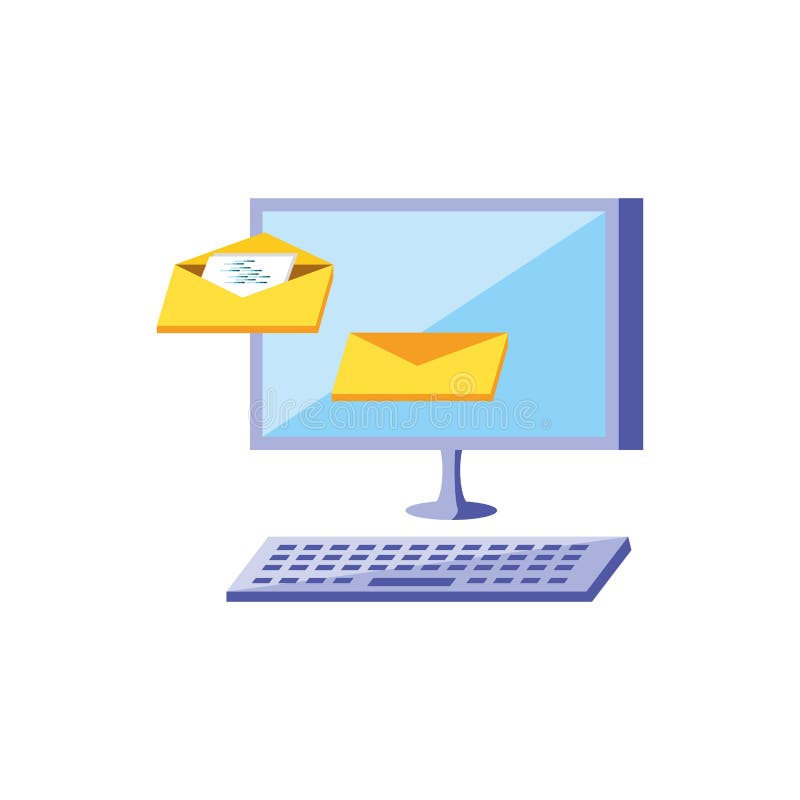Desktop Computer with Envelopes Mail Stock Illustration - Illustration ...