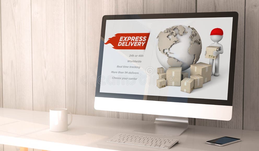 Desktop Computer Express Delivery Stock Illustration - Illustration of ...
