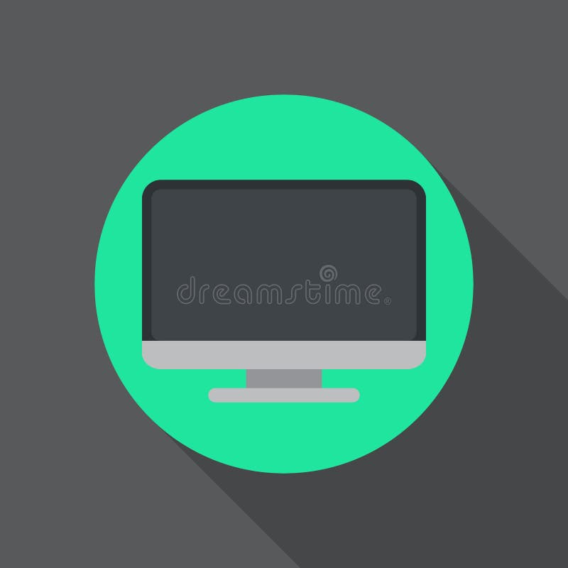 Desktop Computer Flat Icon. Round Colorful Button, Display Circular ...
