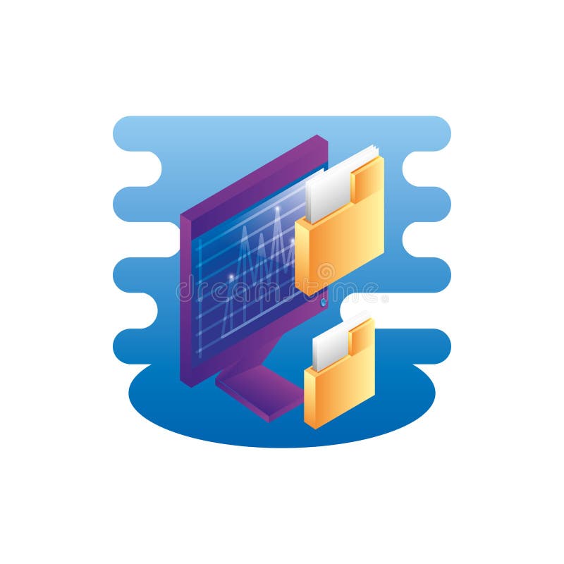 Desktop Computer with Folders Documents Stock Illustration ...