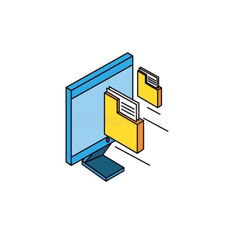 Desktop Computer with Folders Documents Stock Illustration ...