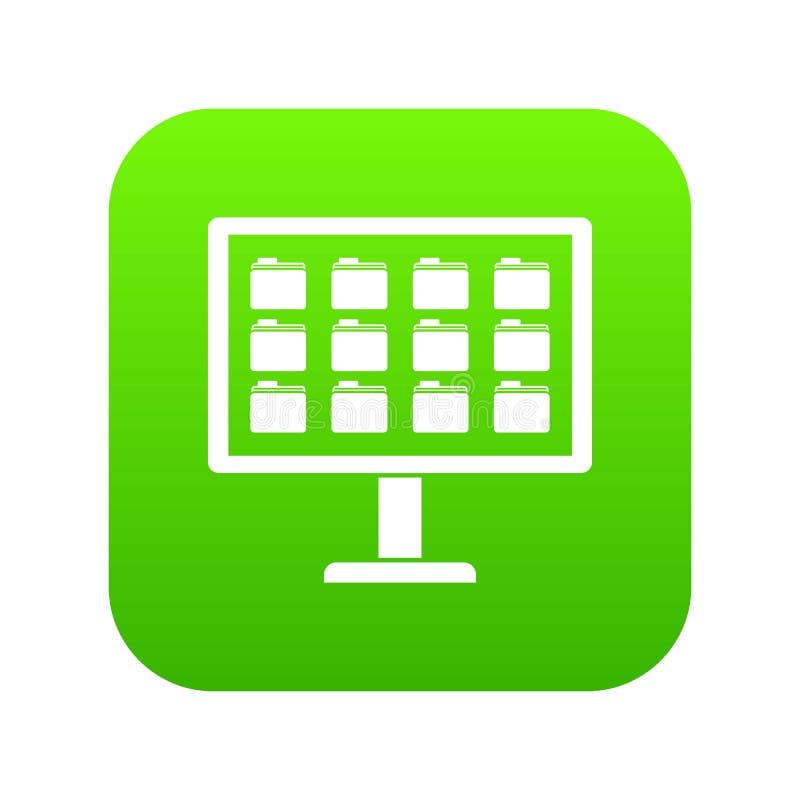 Desktop of Computer with Folders Icon Digital Green Stock Vector ...