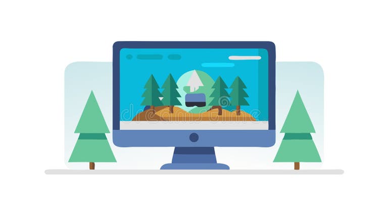 Desktop Computer with Forest Scene, Digital Nature, Environmental Tech ...