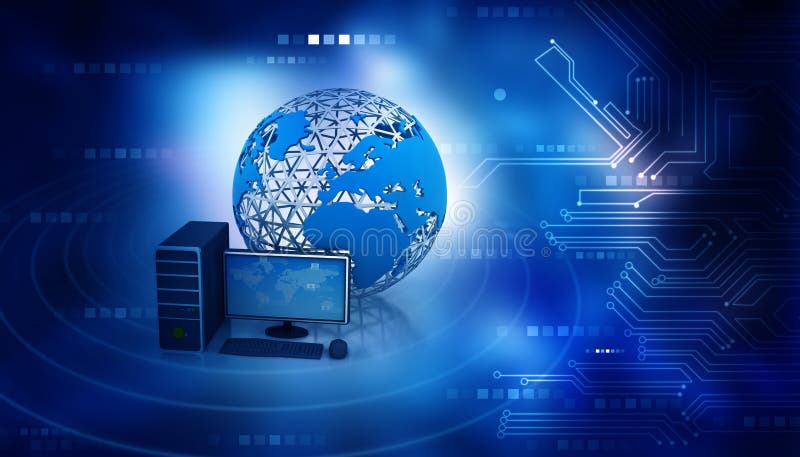 Desktop Computer with Globe Stock Illustration - Illustration of ...