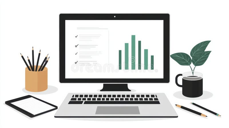 A Desktop Computer with a Graph on the Screen and Other Items, AI Stock ...