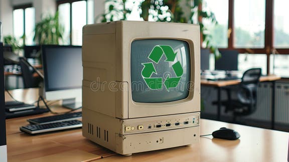 Desktop Computer with Green Recycle Symbol Emphasizing Importance of ...