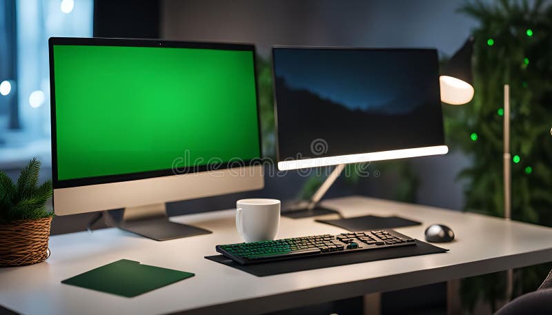 Desktop Computer with Green Screen Stock Illustration - Illustration of ...