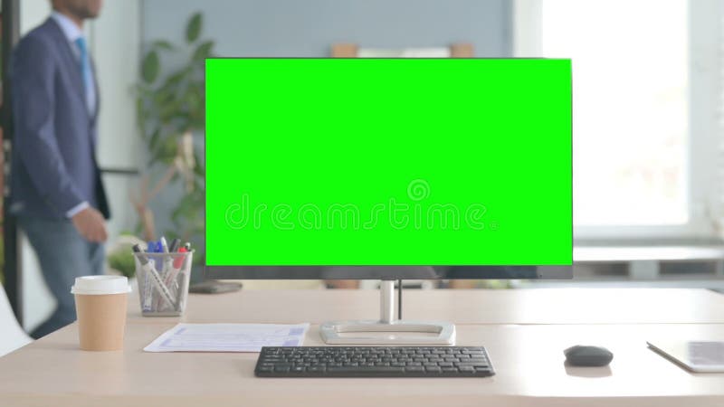 Computer with Green Screen in Office Stock Footage - Video of females ...