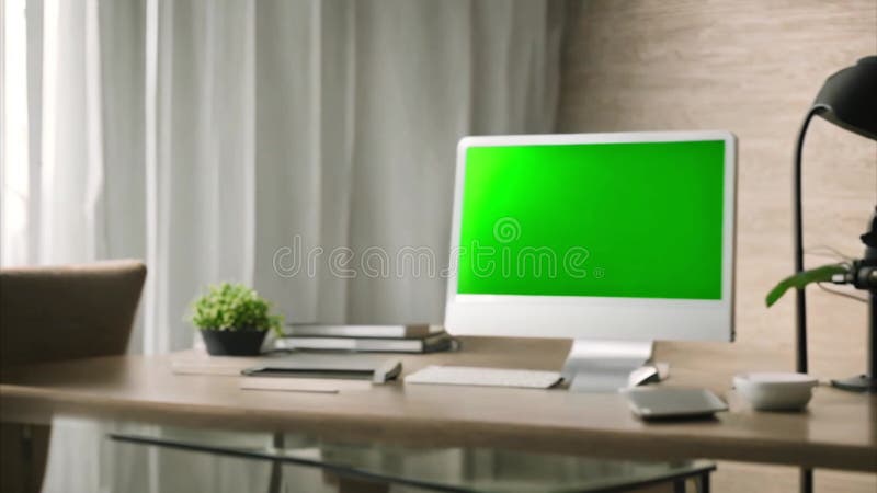 Green Screen Desktop Computer on Desk Stock Video - Video of simple ...