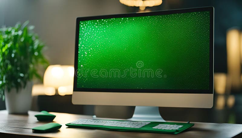 Desktop Computer with Green Screen Stock Illustration - Illustration of ...