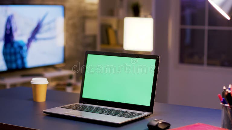 Desktop Computer with Green Screen on Home Office. Stock Photo - Image ...