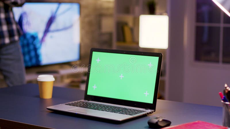 Desktop with Green Screen in Office Stock Video - Video of lifestyle ...