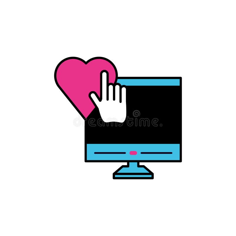 Desktop Computer with Heart Stock Illustration - Illustration of like ...
