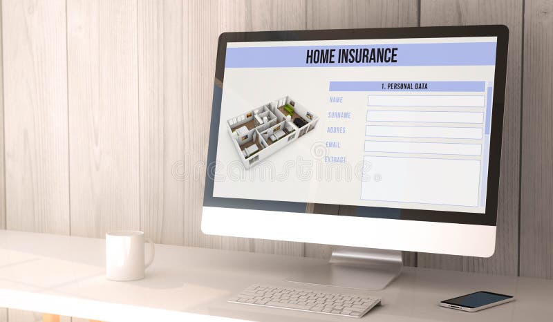 Desktop Computer Home Insurance Stock Illustration - Illustration of ...