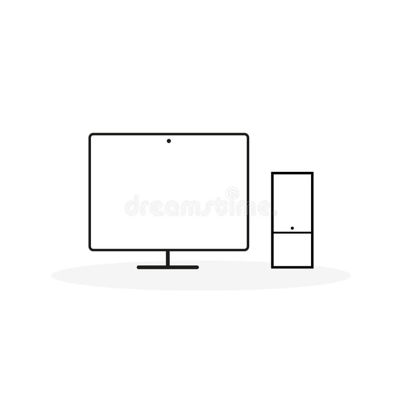 Desktop Computer Icon. Black Outline. Vector Illustration, Flat Design ...