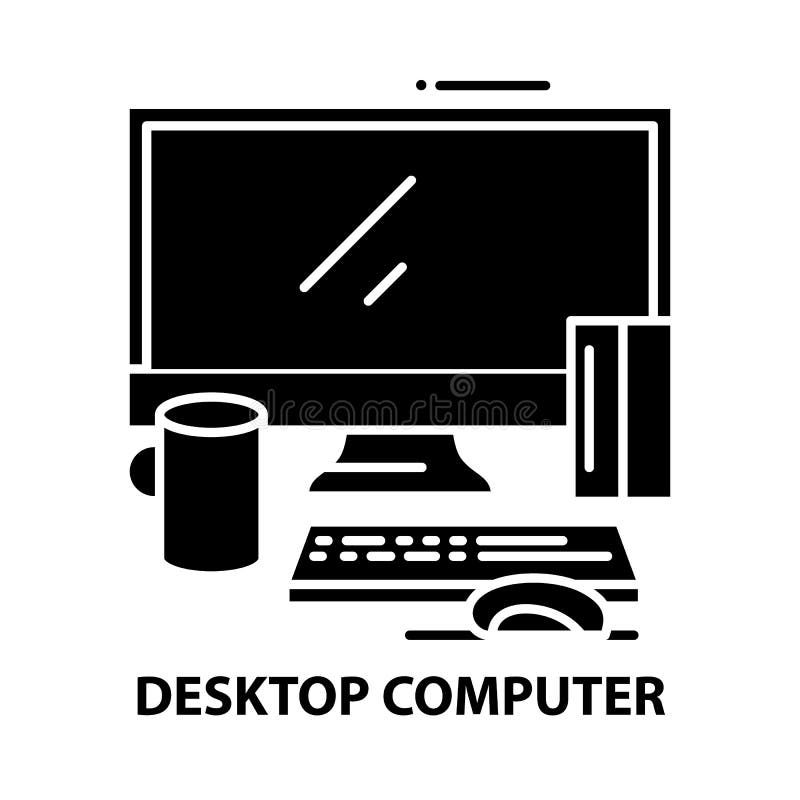 Desktop Computer Icon, Black Vector Sign with Editable Strokes, Concept ...