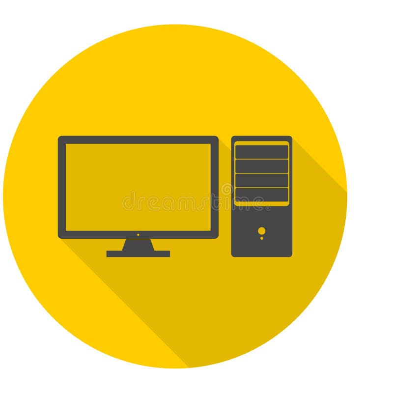Desktop Computer Icon with Long Shadow Stock Vector - Illustration of ...