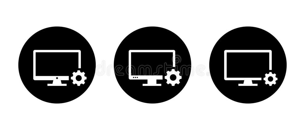 Desktop Computer Icon with Settings Gear. PC System Control and ...
