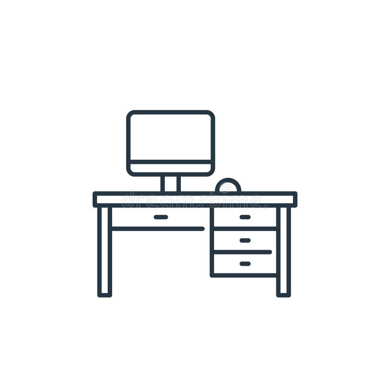 Desktop Computer Icon Vector from Interior Design Concept. Thin Line ...