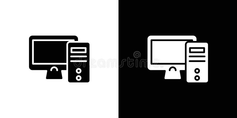 Desktop Computer Icon Flat Art Illustration in Outline Stock Vector ...