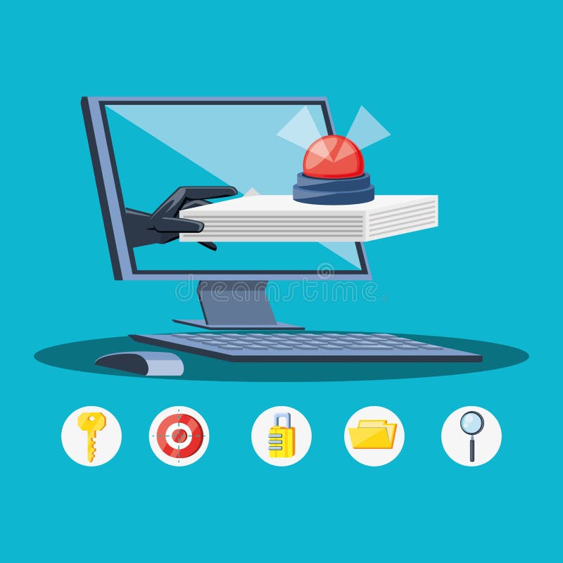 Desktop Computer with Icons Cyber Security Stock Vector - Illustration ...