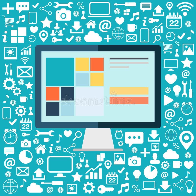 Flat Vector Illustration Of Responsive Web Design As Seen On Desktop ...