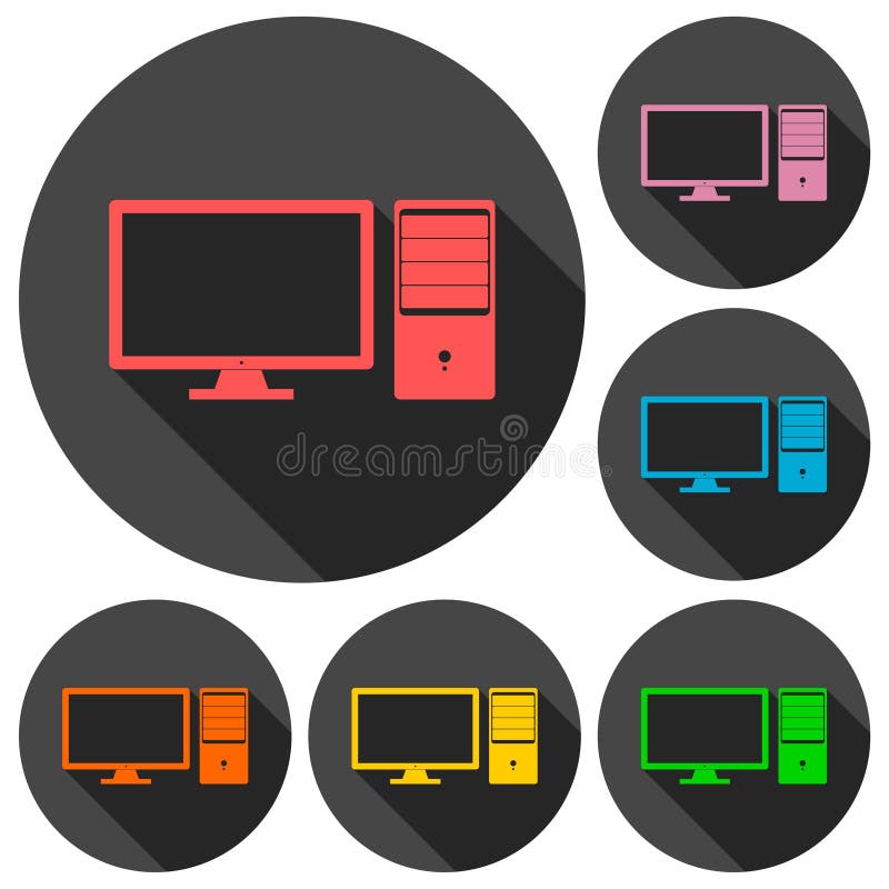 Desktop Computer Icons Set with Long Shadow Stock Vector - Illustration ...