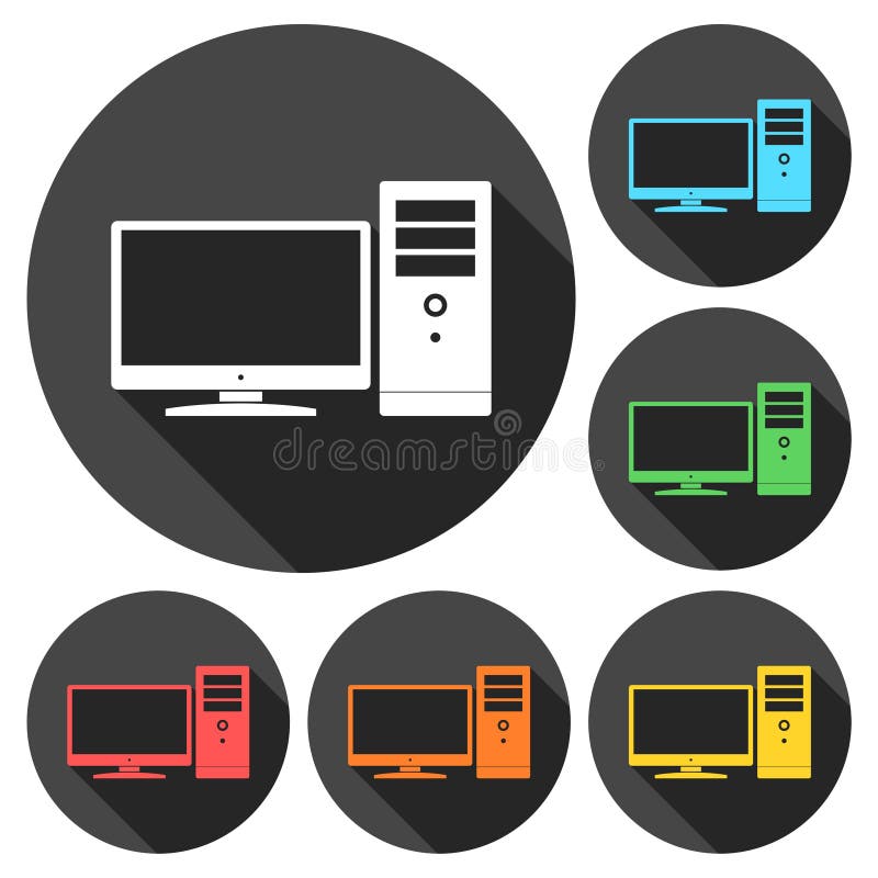 Desktop Computer Icons Set with Long Shadow Stock Vector - Illustration ...