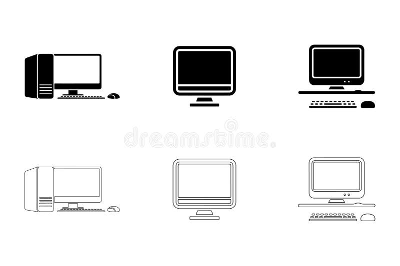 Desktop Computer Icons Set Simple Clean and Smooth Lines and Fill ...